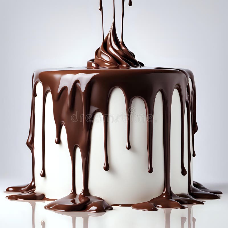 White Cake with Rich Glossy Chocolate Dripping from the Top, Creating a ...