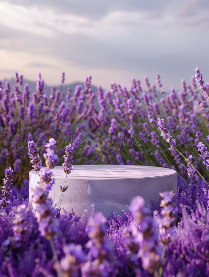 A White Cake Sits Atop a Field of Purple Flowers Stock Image - Image of ...