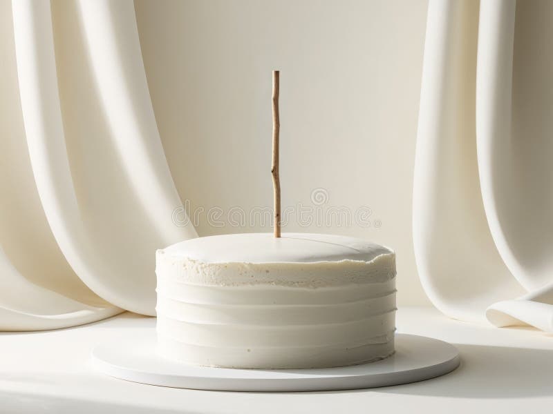 A White Cake with a Wooden Stick on Top of it. Stock Photo - Image of ...