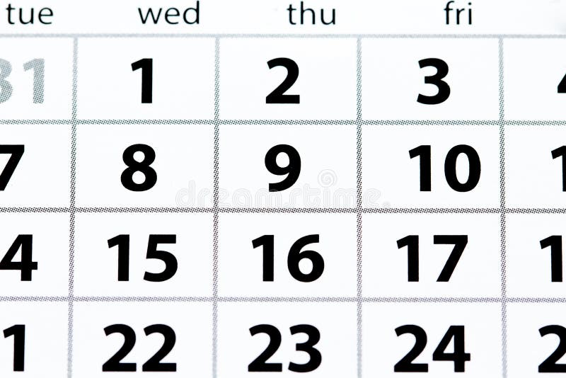 White Calendar Page with Dates Top View Stock Image - Image of months ...