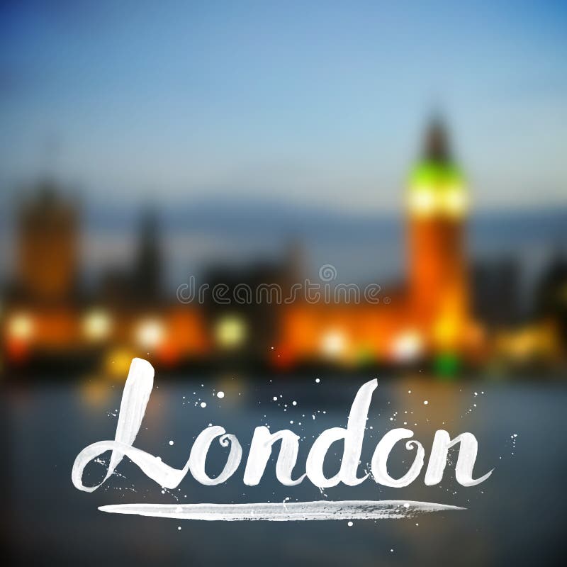 White Calligraphy London Sign on Blurred Photo Stock Vector ...