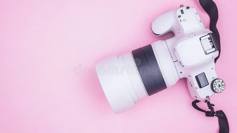 White Camera, Pink Background, Photography, Flatlay, Studio Stock Photo ...