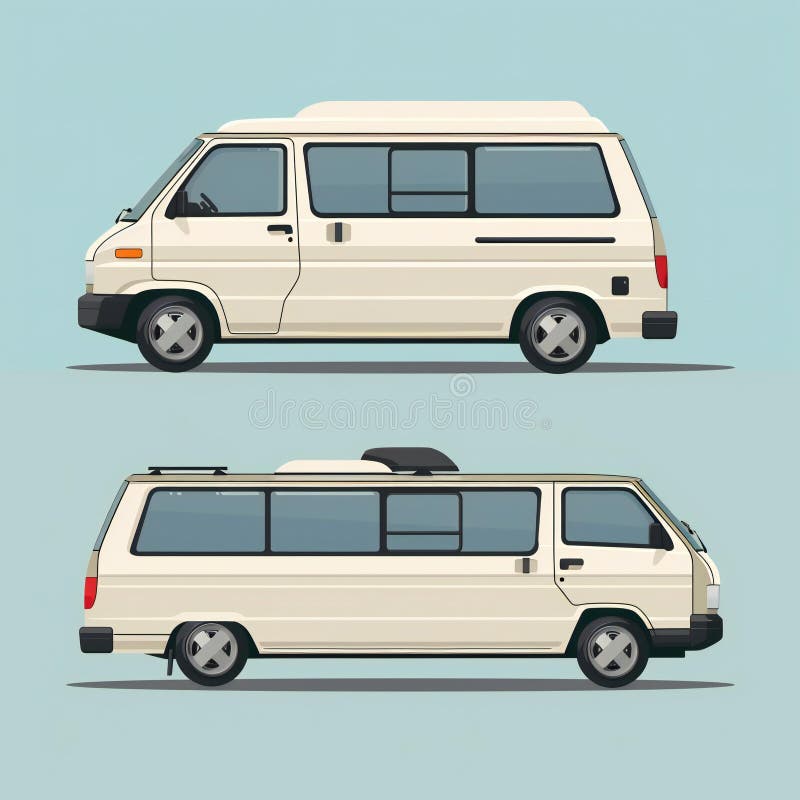 White Camper Van, Side View, Front View Stock Illustration ...