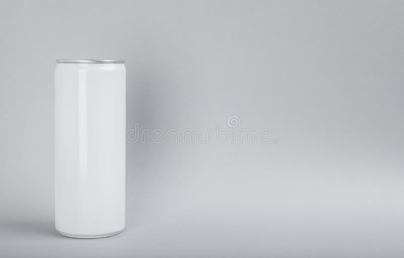 White Can of Energy Drink on Light Grey Background. Space for Text ...