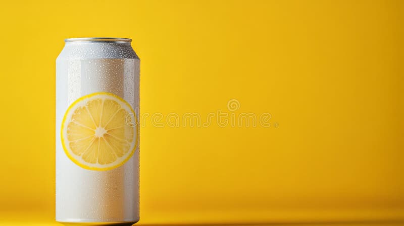 A White Can Supports a Lemon Slice on a Vibrant Yellow Backdrop Stock ...