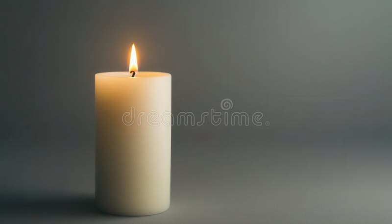 A Lit White Candle on a Gray Background Creating a Warm, Serene ...
