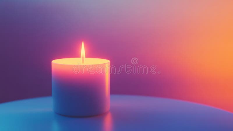 White Candle with Flame on Colorful Gradient Background Stock Image ...