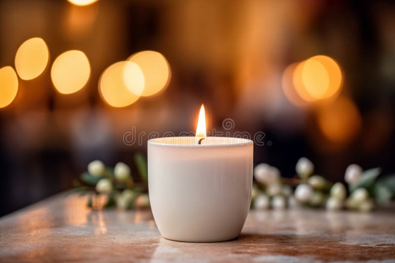 A White Candle Glows Softly, Symbolizing Reflection and Renewal Stock ...
