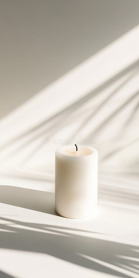 A White Candle is Lit and Sitting on a Table Stock Illustration ...