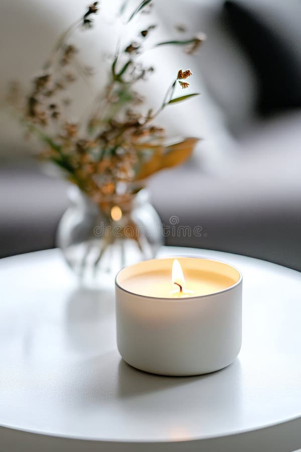 A White Candle is Lit on a Table Stock Illustration - Illustration of ...