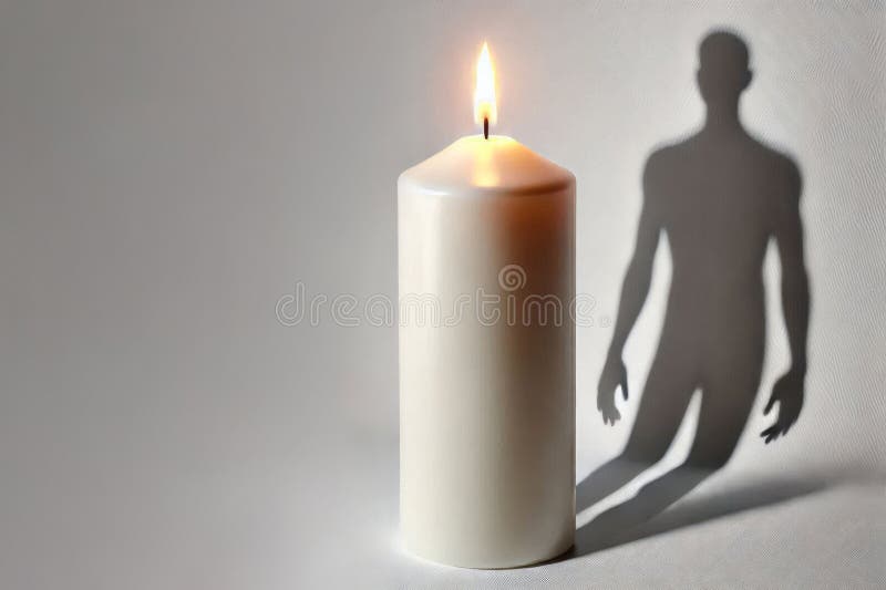 A White Candle with the Shadow of a Human Figure. Space for Text. Stock ...