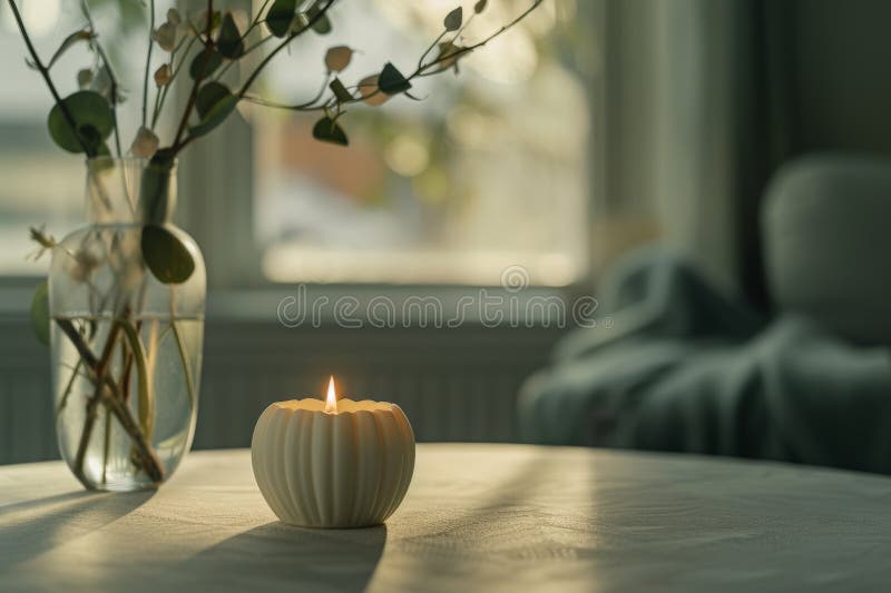 White Candle on Table stock illustration. Illustration of minimalistic ...