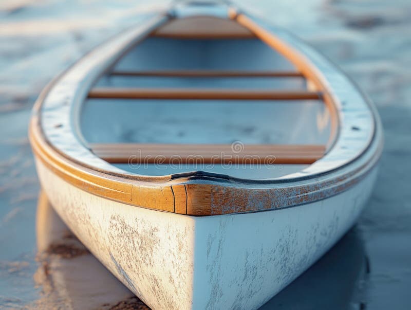 White Canoe is Sitting on the Beach Stock Image - Image of river, lake ...