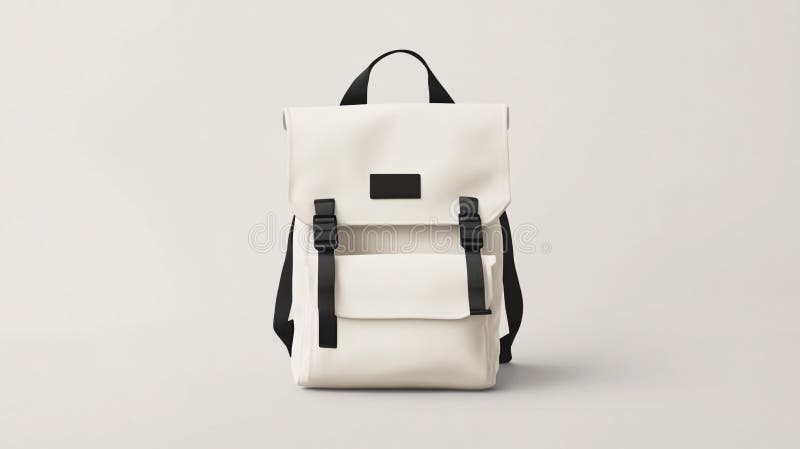 White Canvas Backpack with Black Straps and Flap Mockup Design Stock ...