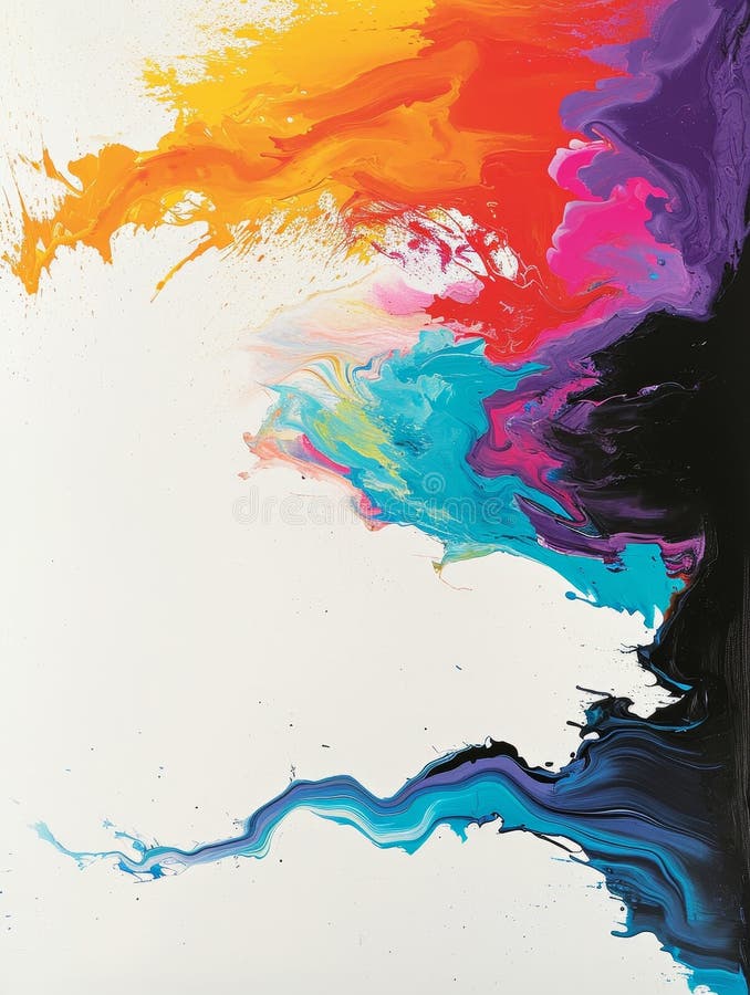 White Canvas Where Colors are Going Out of the Border. Abstract ...