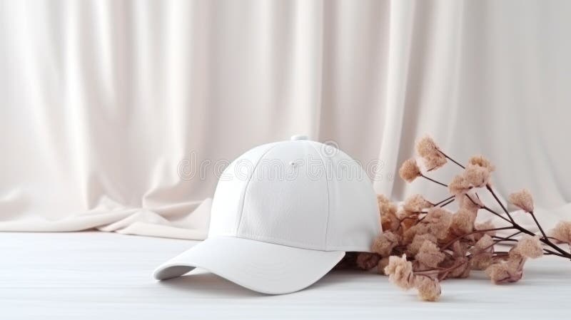 White Cap with Blank Front, Realistic on a Mockup Template in a White Table in a Luxury Home ...
