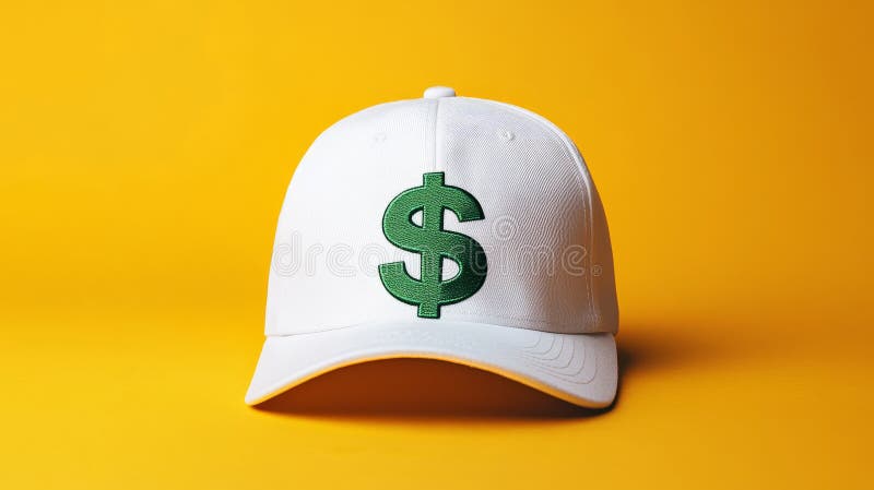 White Cap with Dollar Sign on Yellow Background Stock Image - Image of ...