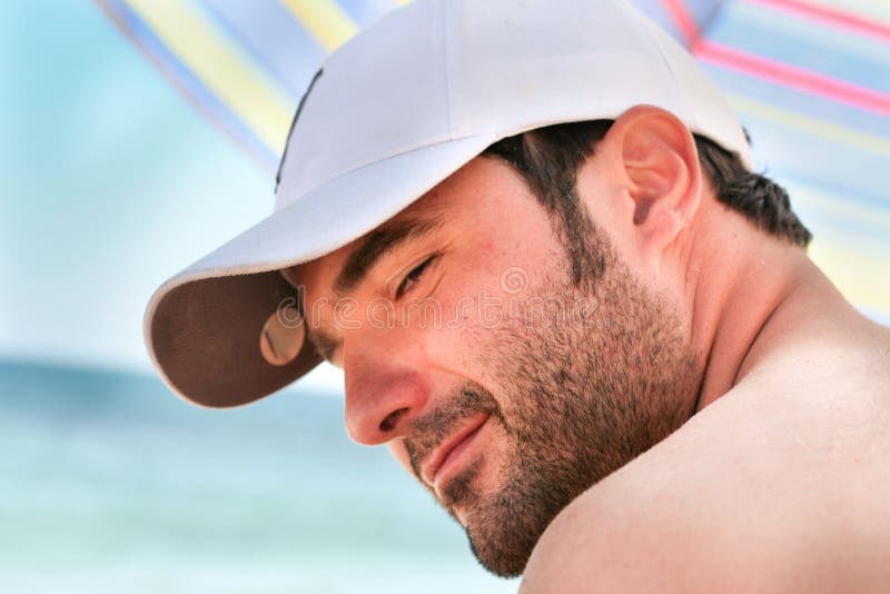 White cap man stock photo. Image of beard, model, light - 32231988
