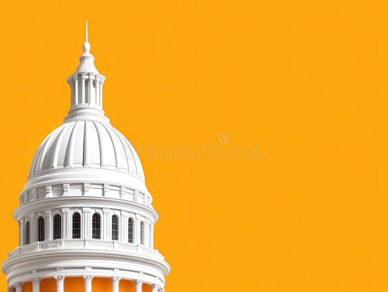 White Capitol Building Against Solid Orange Background in Minimal Flat ...