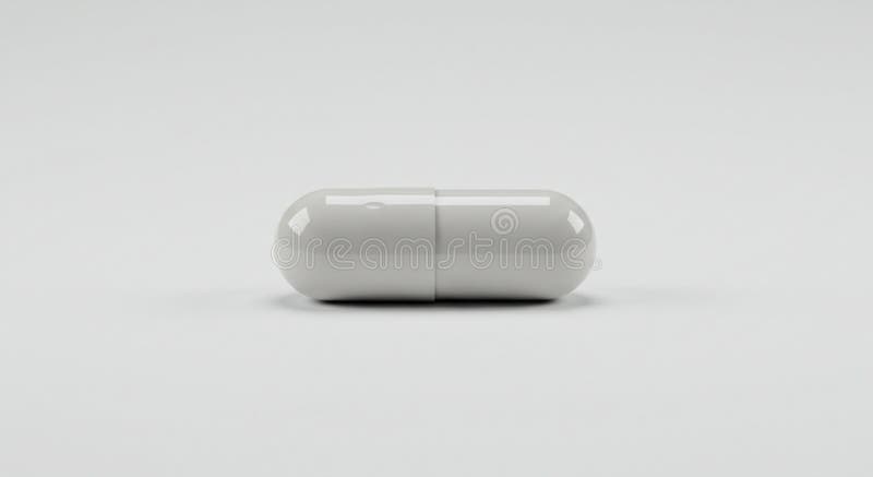 White Capsule-shaped Pill Lying Horizontally on a Plain White Surface ...