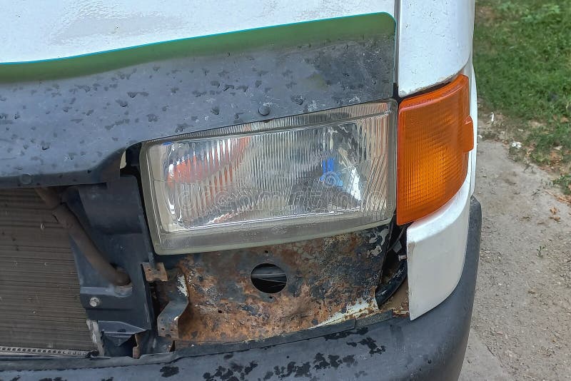 A White Car without Bumper Close Up Stock Image - Image of front ...