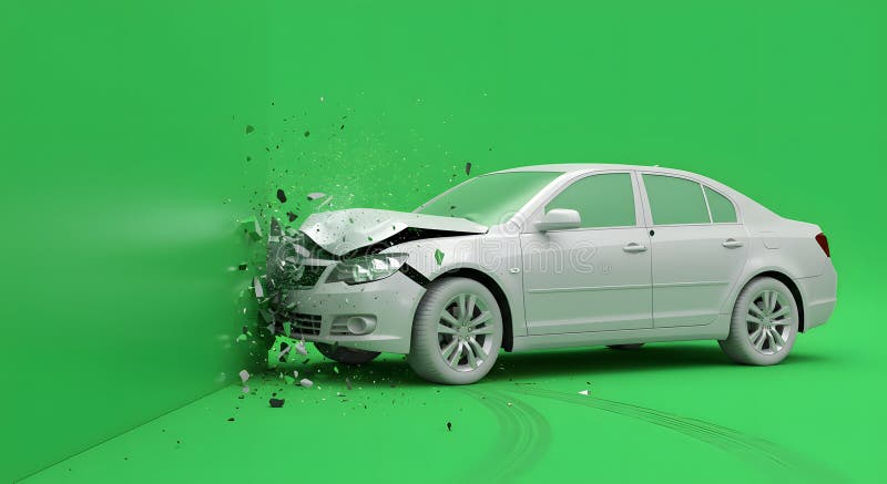 Car Crashing into a Wall - 3D Render Stock Illustration - Illustration ...