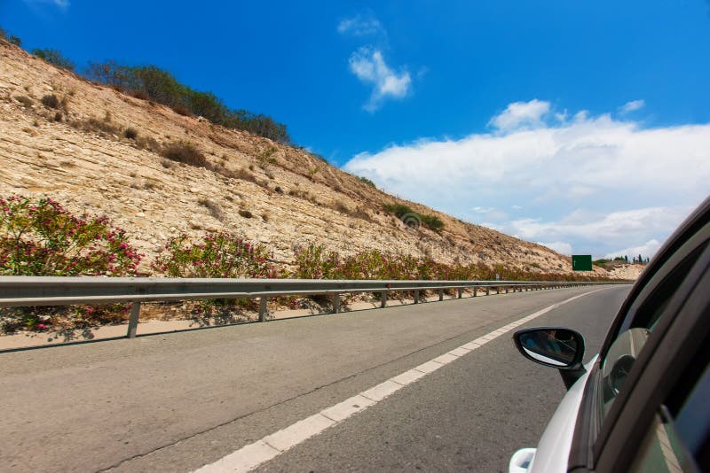 White Car Driving by Autobahn in with Motion Blur Stock Photo - Image ...