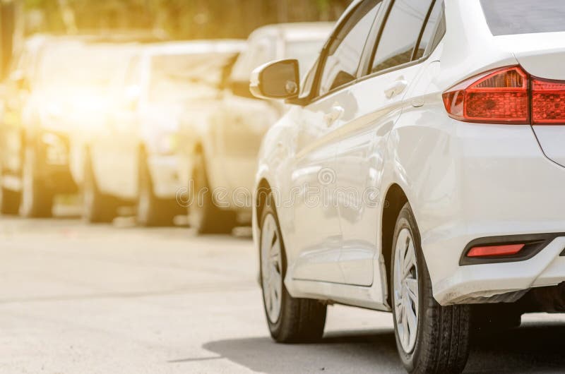 White Car Driving Back Traffic Jam Stock Image - Image of traffic ...