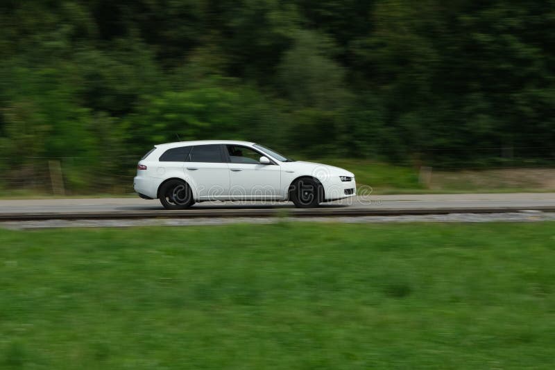 White Car Driving on the Countryside Asphalt Road Stock Image - Image ...