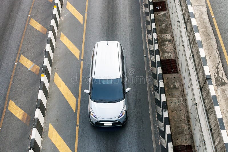 White Car Driving on Road Top View Stock Image - Image of motion ...