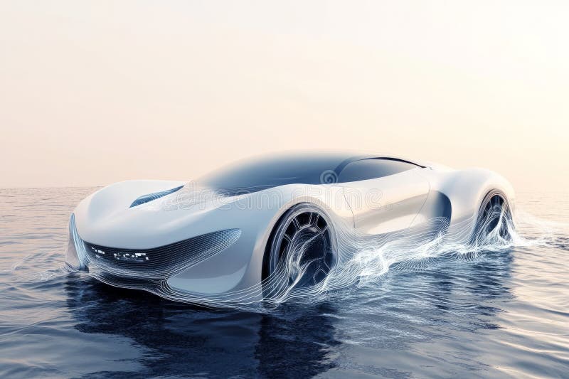 A White Car is Driving through the Water Stock Illustration ...