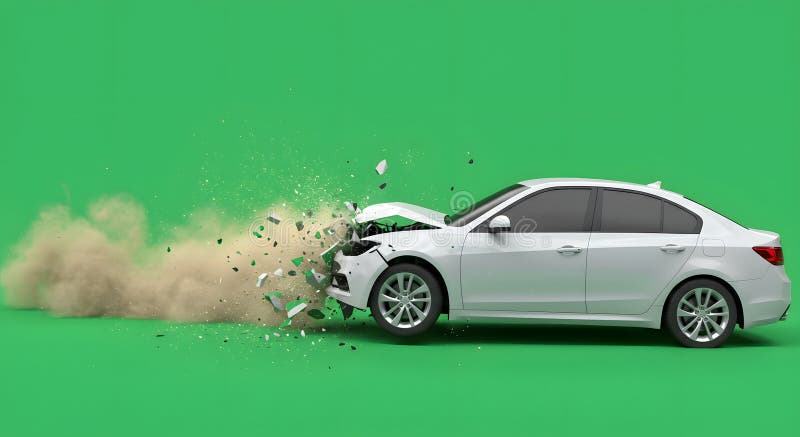 White Car Exploding on Green Screen Stock Illustration - Illustration ...