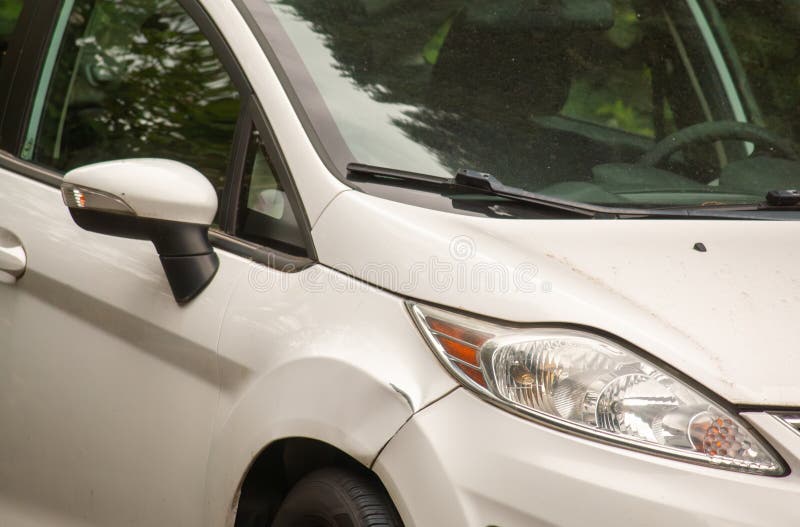 A White Car with Fender Damage Stock Image - Image of damage, front ...