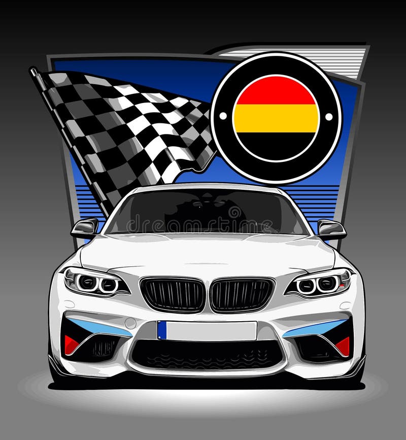 White Car Front View Racing Flag Background Stock Vector - Illustration ...