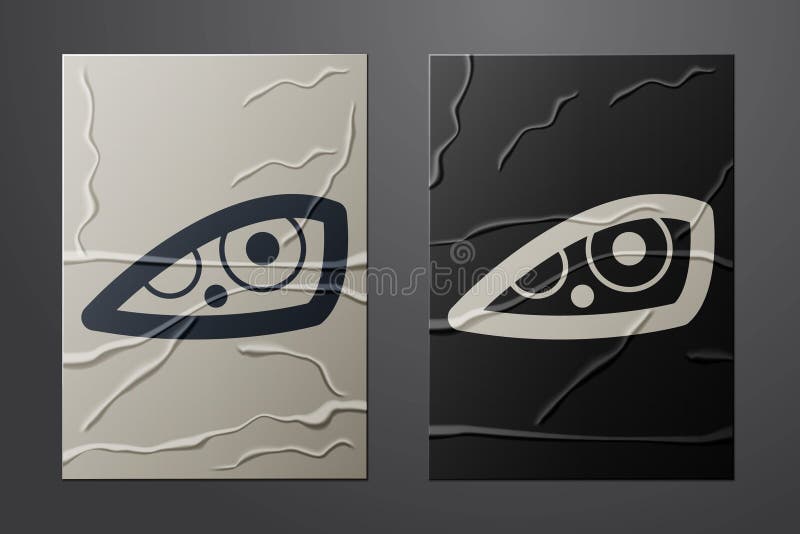 White Car Headlight Icon Isolated on Crumpled Paper Background. Paper ...