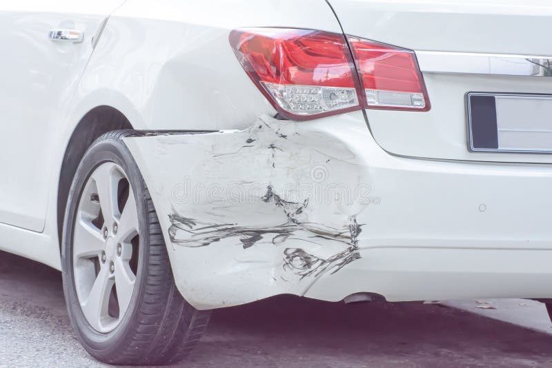 The White Car Was Hit On The Back., Crash Back White Car Stock Image ...