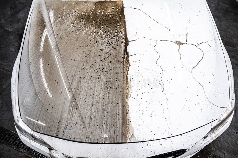 White Car Hood Showing Effect after Applying Ceramic Coating. Stock ...