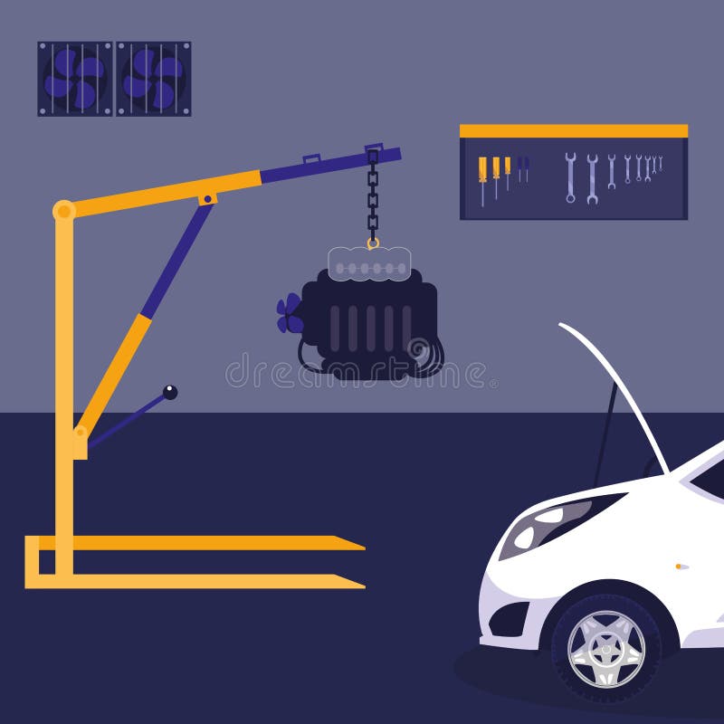 White Car in Maintenance Workshop Stock Vector - Illustration of ...