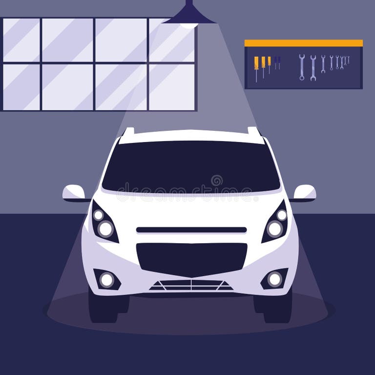 White Car in Maintenance Workshop Stock Vector - Illustration of ...