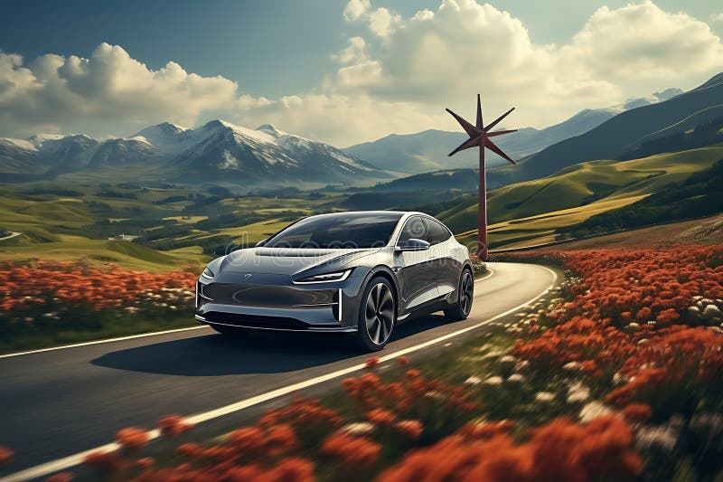 A White Car Moving on the Highway Across the Amazing Landscape Stock ...