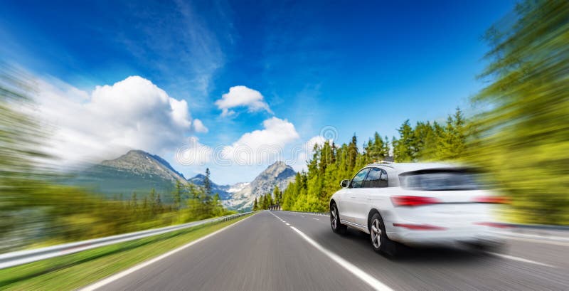 White Car Moving on Highway. Stock Photo - Image of rush, hasten: 138751372