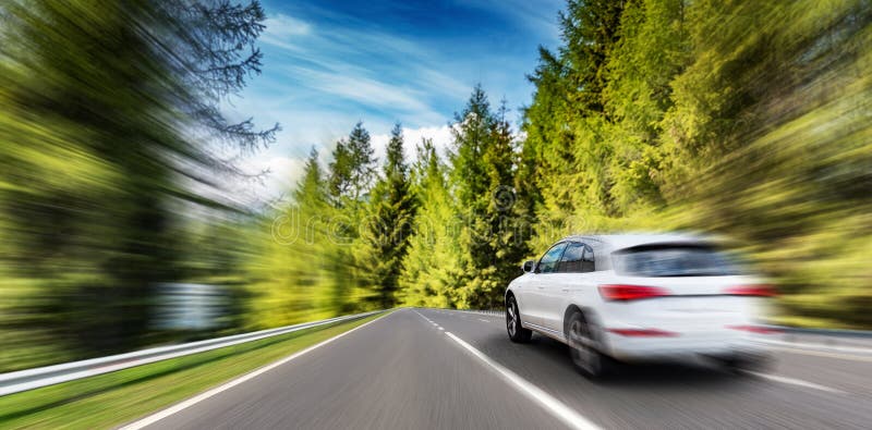 White Car Moving on Highway. Stock Image - Image of moving, asphalt ...