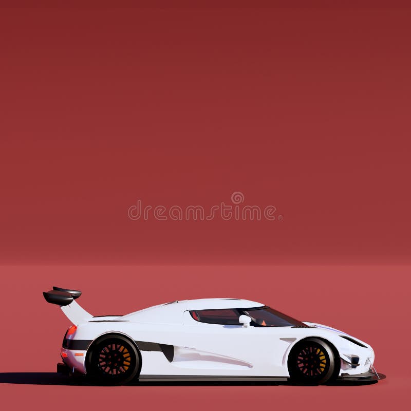 White Hyper or Sport Car with Red Background Wall, Realistic 3D ...