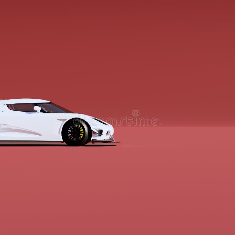 White Hyper or Sport Car with Red Background Wall, Realistic 3D ...