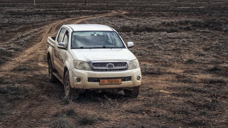 White car pickup. stock photo. Image of pickup, steppe - 90694858