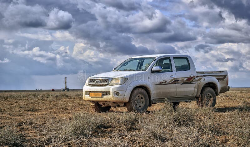 White car pickup. stock image. Image of steppe, steppes - 90695605