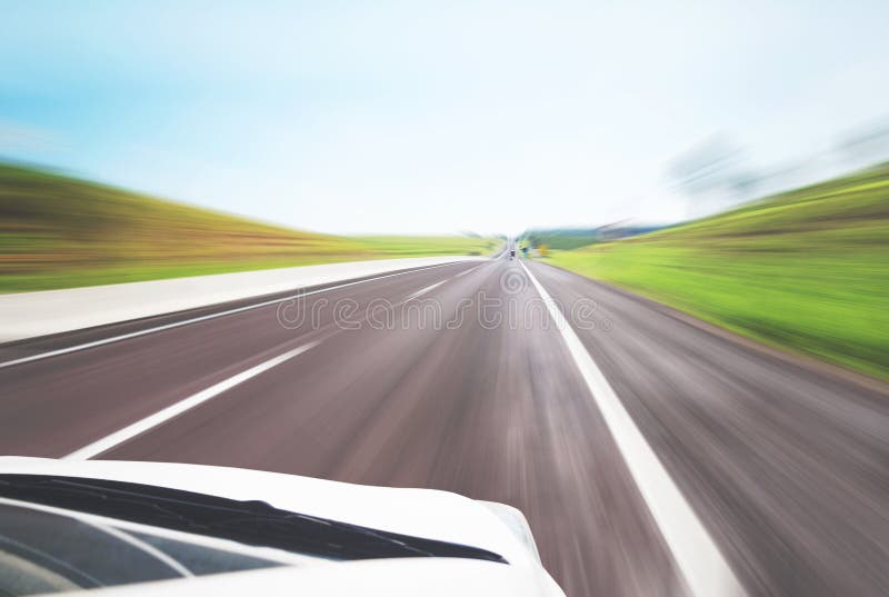 White Car Running Very Fast On Highway Stock Image - Image of asphalt ...