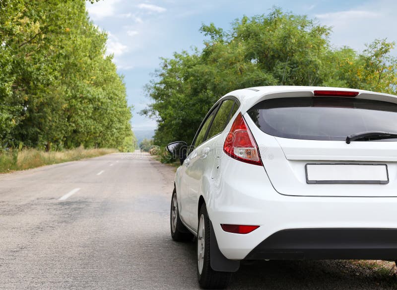 White Car Stopped at the Side of the Road Stock Image - Image of forest ...