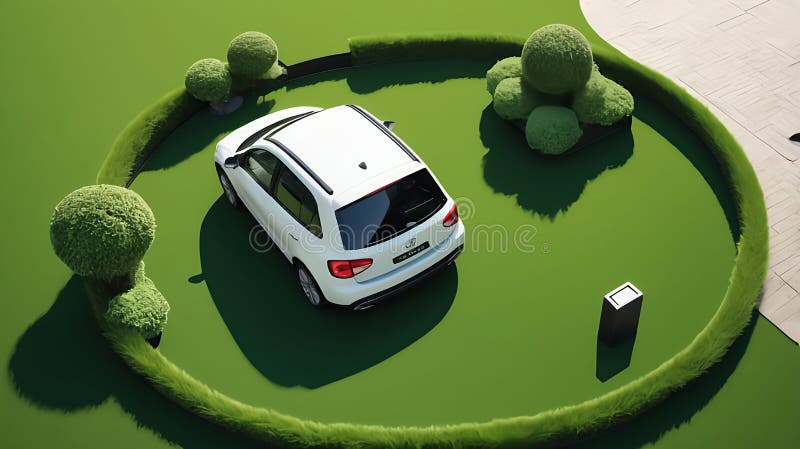 White Car Surrounded by Green Hedge Stock Illustration - Illustration ...