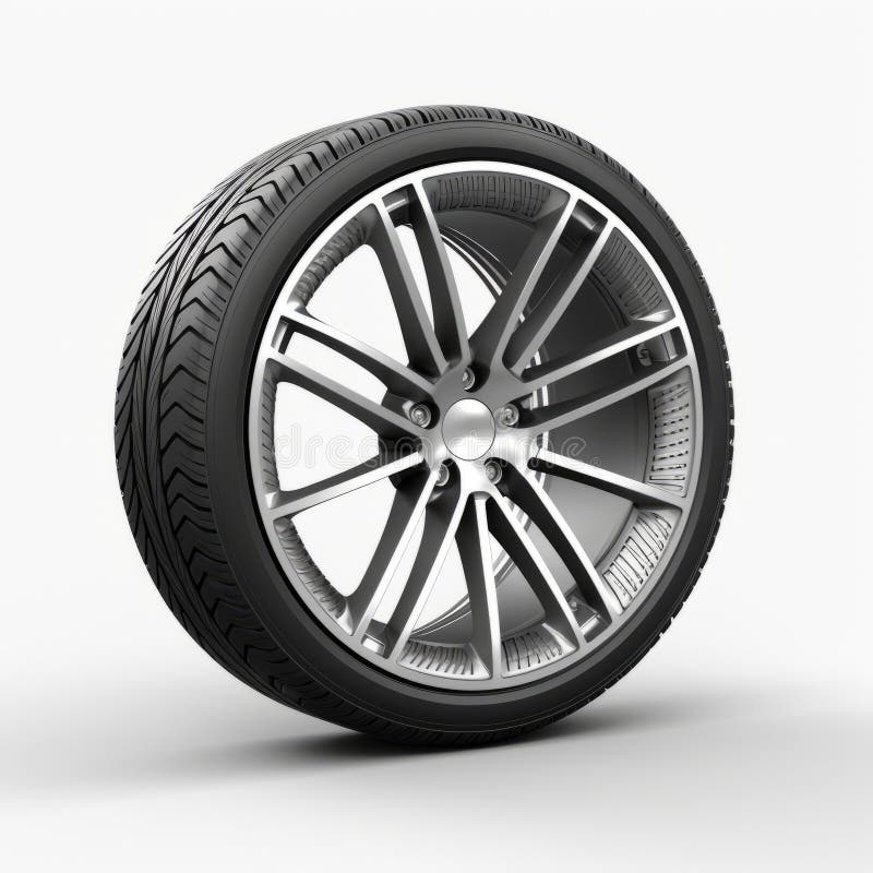 Hyper-realistic Car Wheel Sculpture on White Background Stock ...